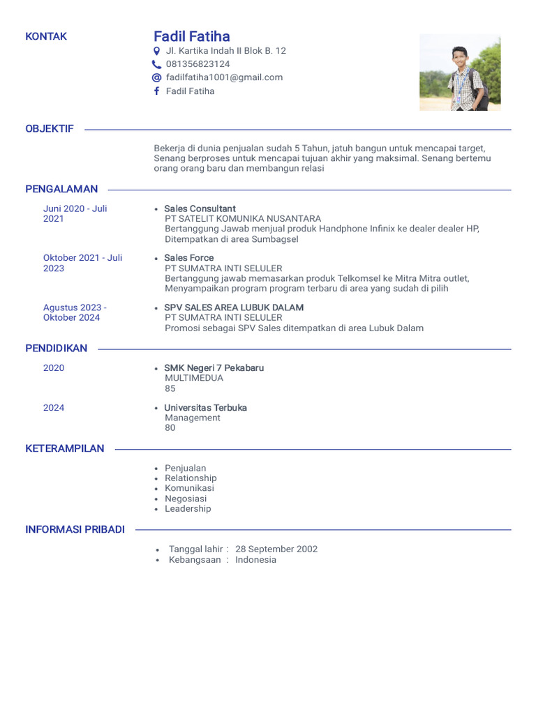 Profil Fadil Fatiha: Sales Consultant | PDF