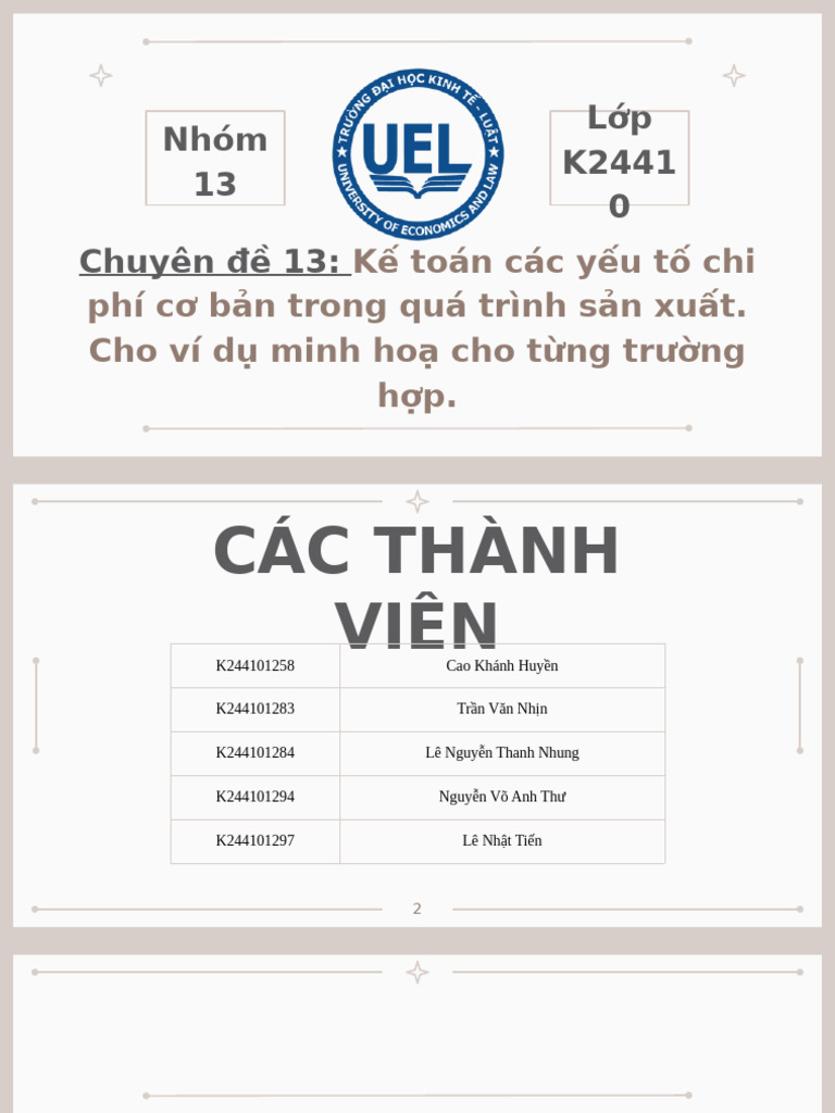 Chuyên Đề 13 Kế Toán Các Yếu Tố Chi Phí Cơ Bản Trong Quá Trình Sản Xuất ...