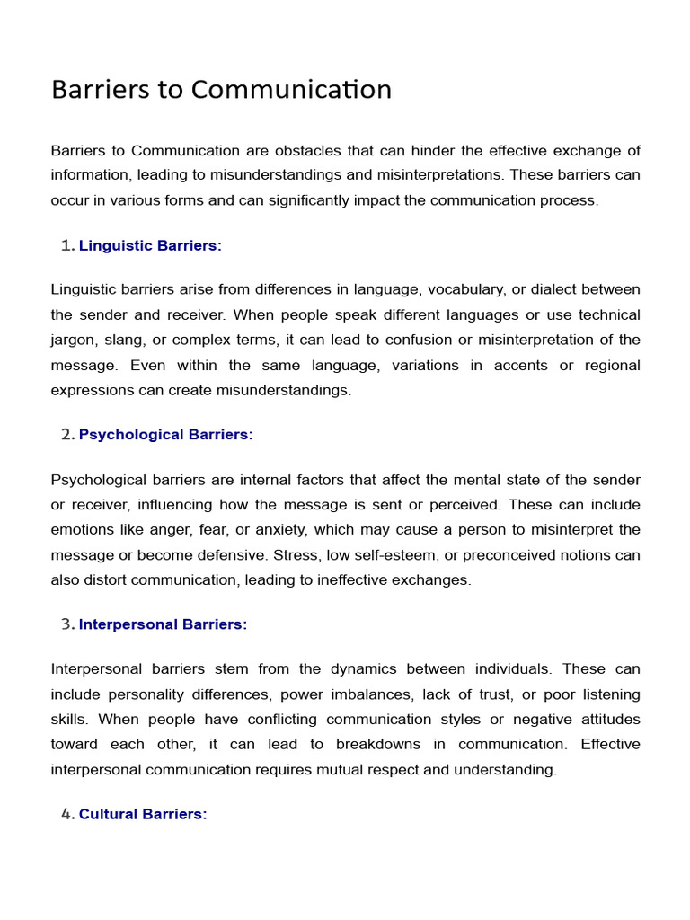 Barriers to Communication | PDF | Communication | Interpersonal ...