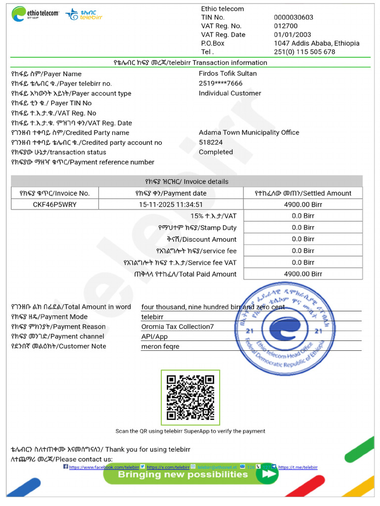 Telebirr - Oromia Tax Collection7 | PDF