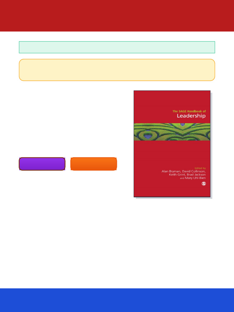The SAGE Handbook of Leadership 1st Edition by Alan Bryman, David ...