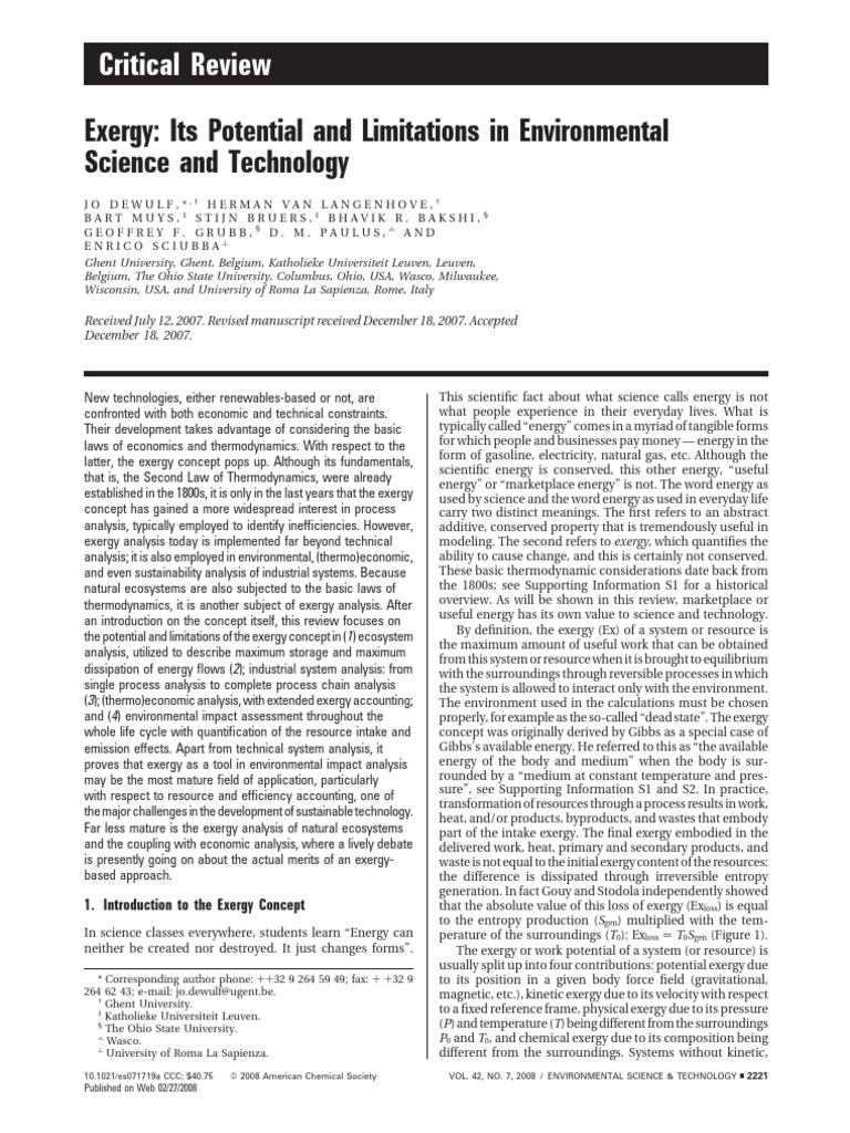 Exergy in Environmental Science Review | PDF | Exergy | Physical Quantities
