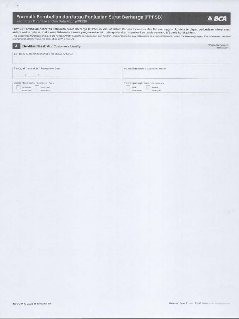 Form - Bca Penjualan Pembelian Surat Berharga (FPPSB) | PDF