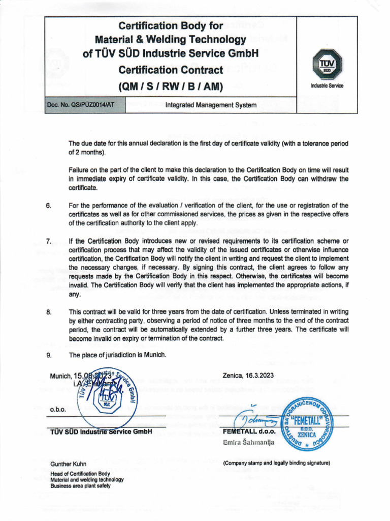 Certification Contract STR - 1 | PDF