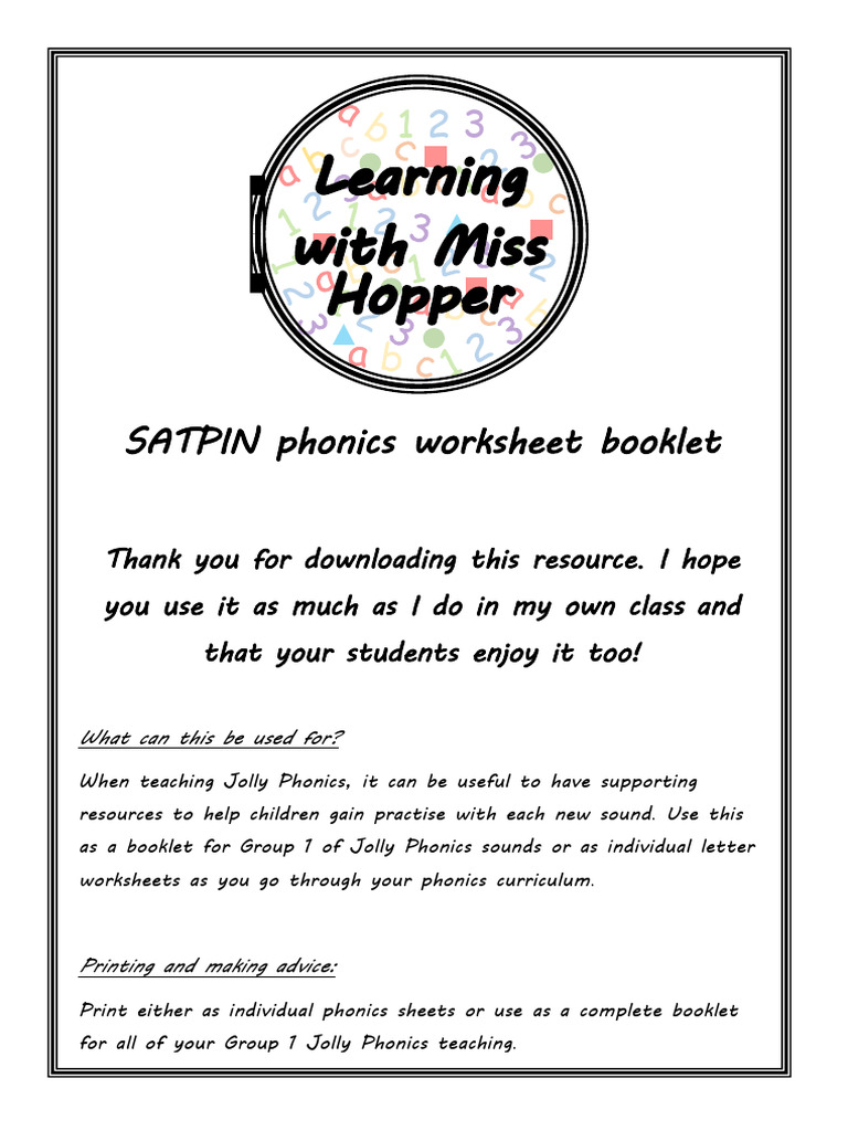 SATPIN Phonics Worksheet Booklet | PDF | Literacy | Applied Linguistics