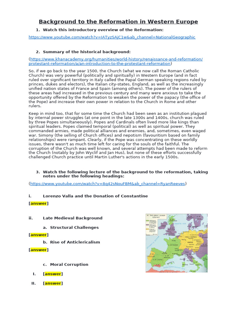 5 Background To The Reformation (Student Copy) | PDF | Pope | Catholic ...