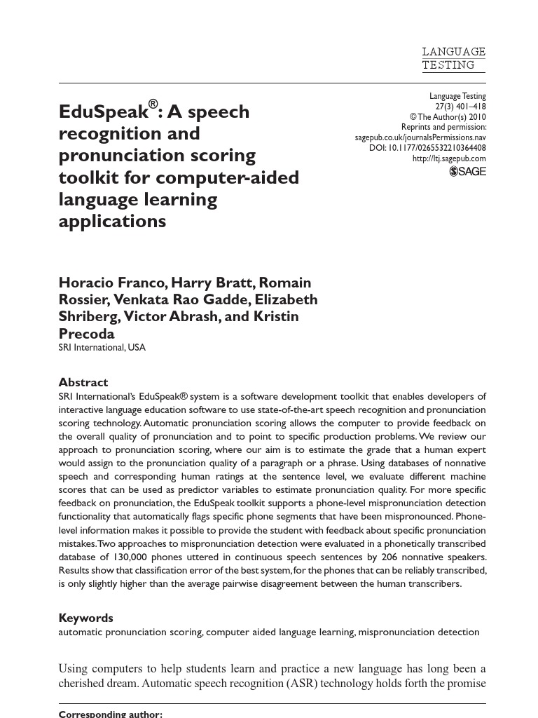 A Speech Recognition Pdf Speech Recognition Statistical
