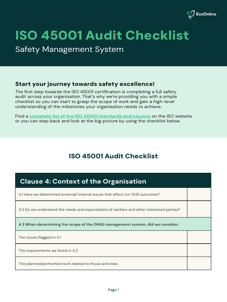 ISO 45001 Audit Checklist Guide | PDF | Audit | Business