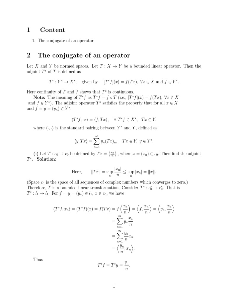 Lec 43 Operator Theory 1 the Conjugate of an Operator Copy -1-2 | PDF ...