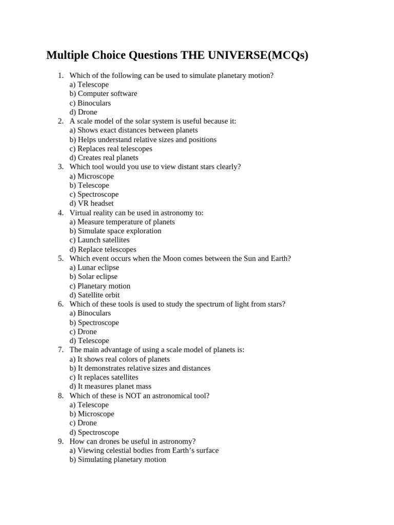 Astronomy MCQs and Concepts Explained | PDF | Planets | Moon