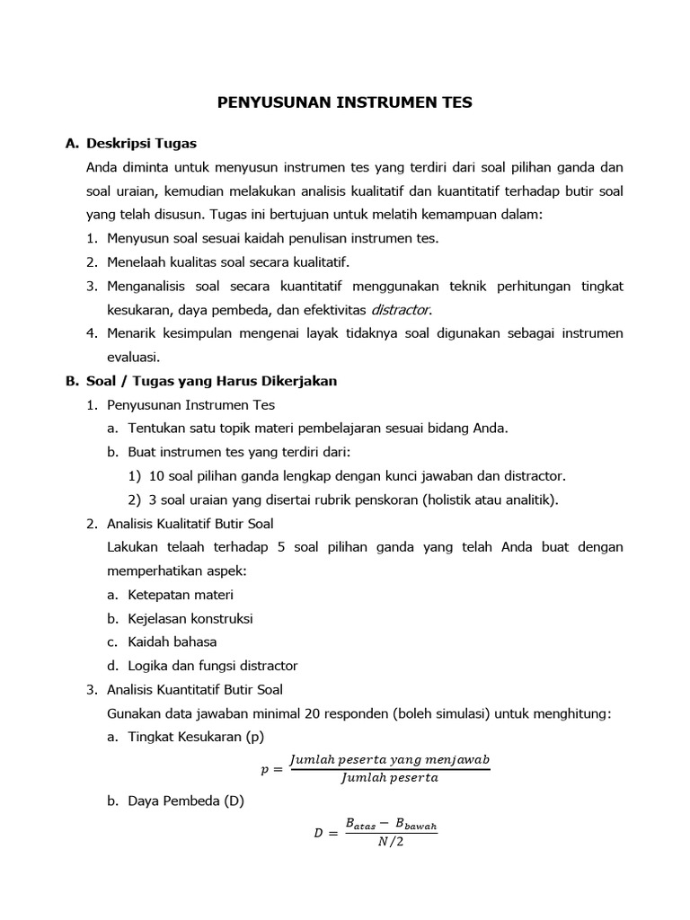 Tugas Penyusunan Instrumen Tes | PDF