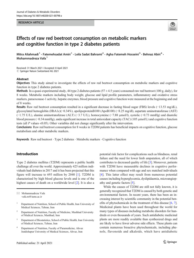 Effects of raw red beetroot consumption on metabolic markers | PDF ...