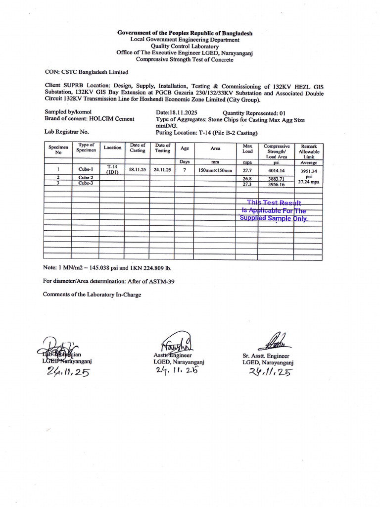 Tower-14 Cube Test Report 7 Days | PDF