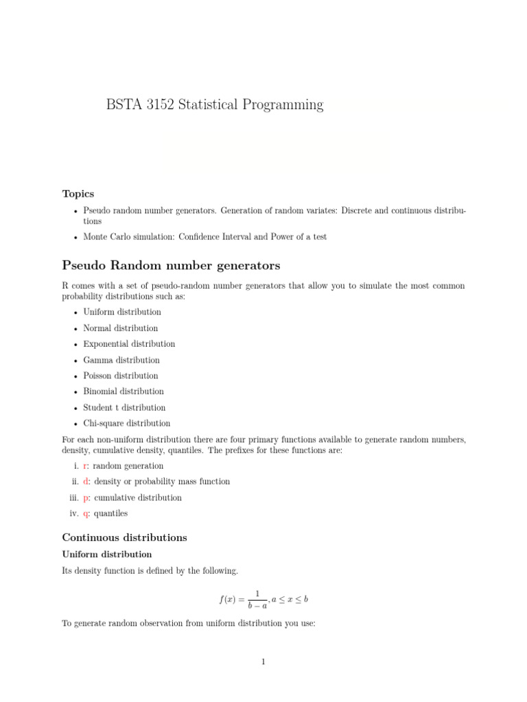 Bsta 3152 Pseudo Random Numbers (7) | PDF | Probability Distribution ...