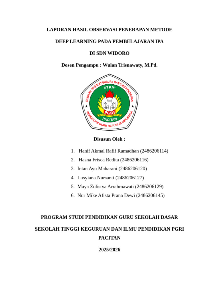 Deep Learning dalam Pembelajaran IPA SDN Widoro | PDF
