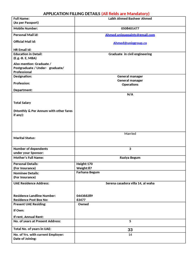 Application Filling Form Copy | PDF