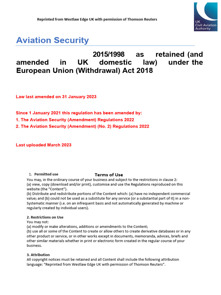 EU Aviation Security Regulation 2015/1998 | PDF | Identity Document ...