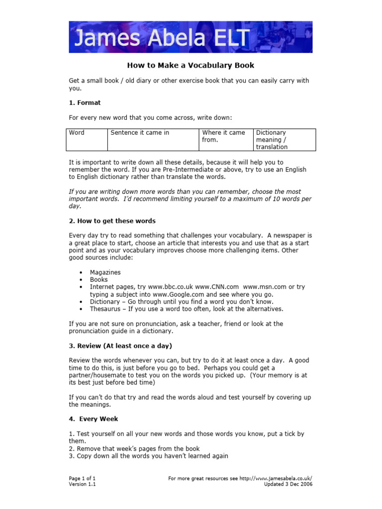 How to Make a Vocab Book | PDF