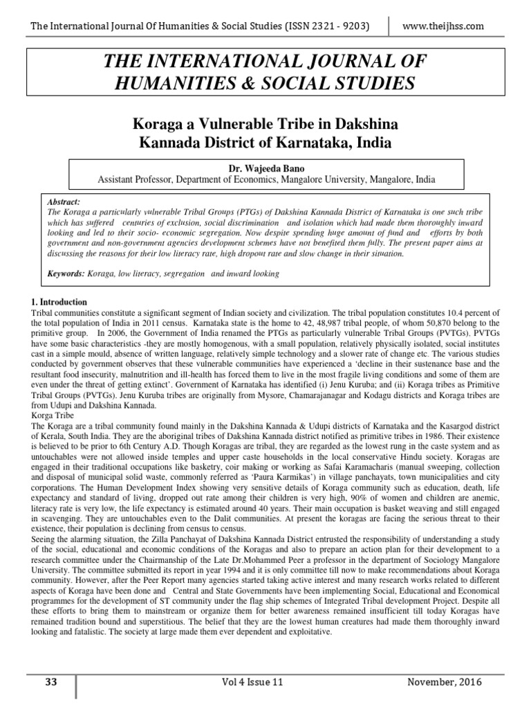 Koraga A Vulnerable Tribe in Dakshina Kannada District of Karnataka ...
