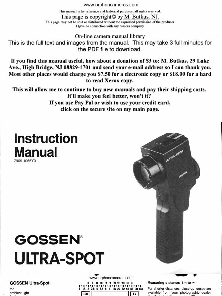 GOSSEN Ultra-Spot Light Meter Guide | PDF | Film Speed | Camera