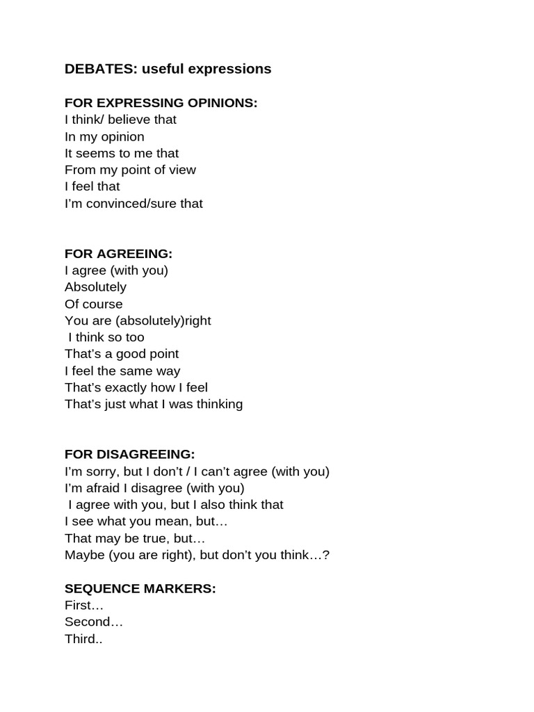 Essential Debate Expressions Guide | PDF
