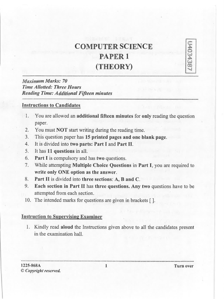 868a Computer Science Paper 1 (Theory) | PDF