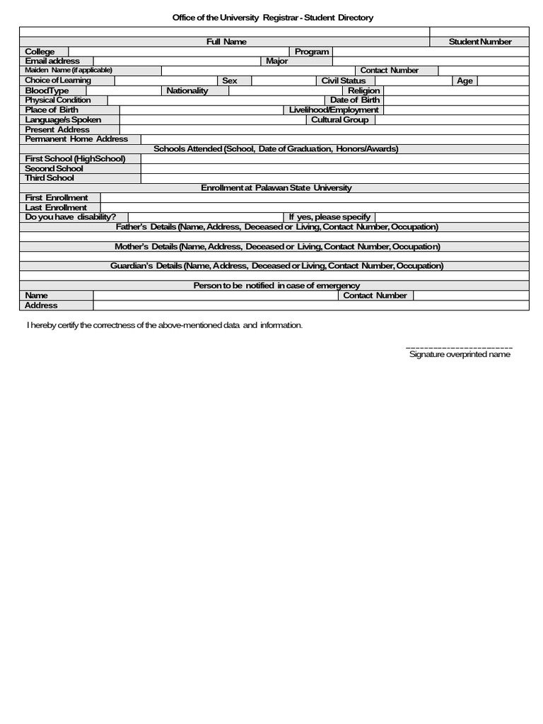 Student Directory Form | PDF