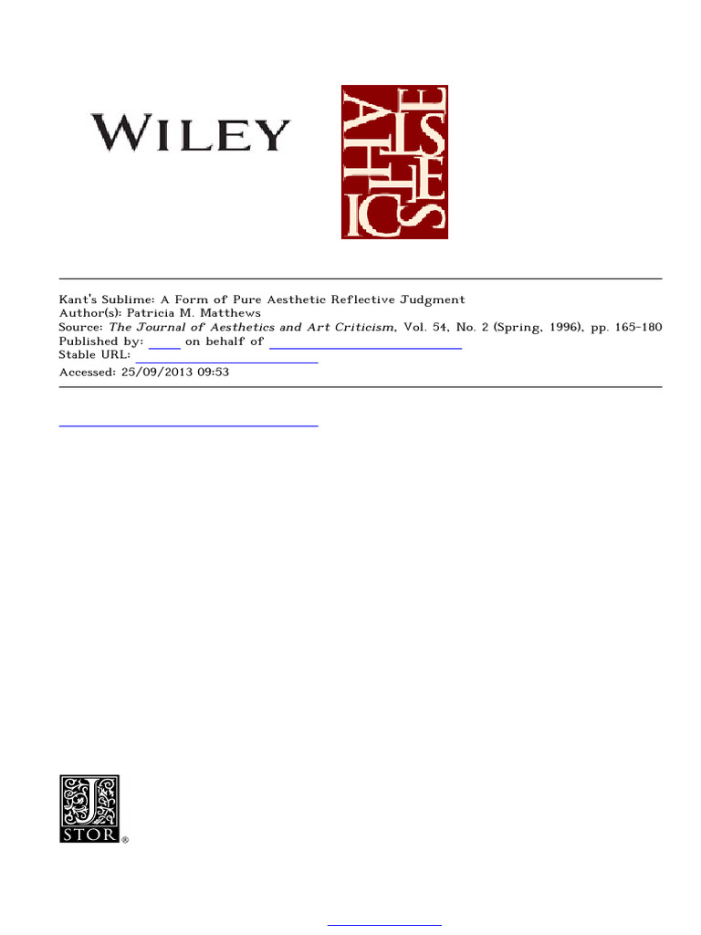 Kant’s Sublime a Form of Pure Aesthetic Reflective Judgment. | PDF ...