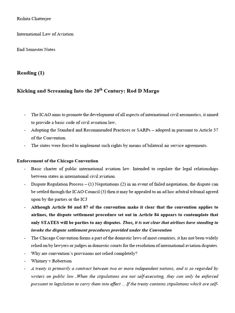 Aviation Law - Notes | PDF | Multilateralism | Airlines