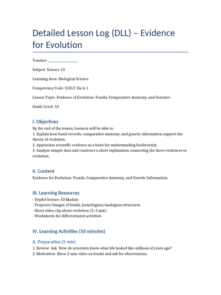 Evidence for Evolution in Science 10 | PDF