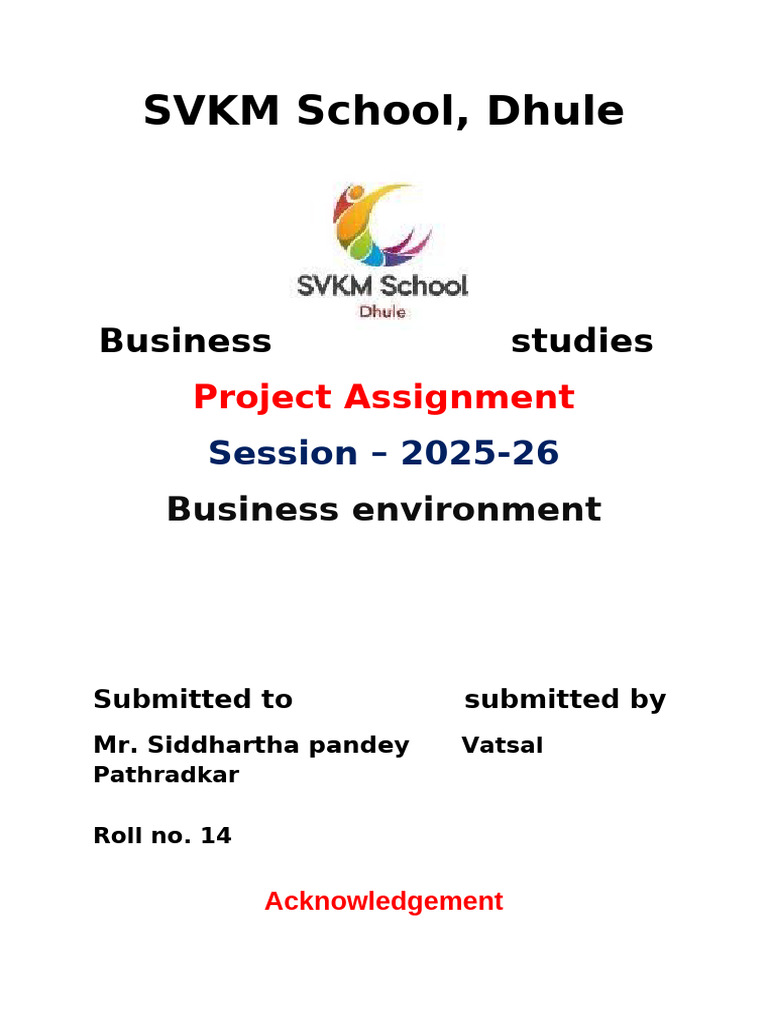 SVKM School Business Project 2025-26 | PDF