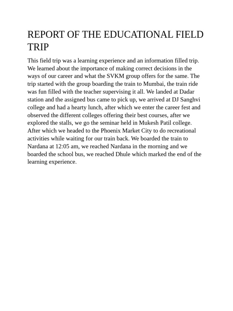 Report of The Educational Field Trip | PDF