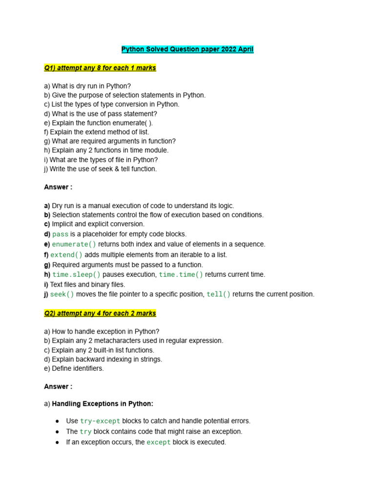 Python IMP Solved Q Paper | PDF | Parameter (Computer Programming ...
