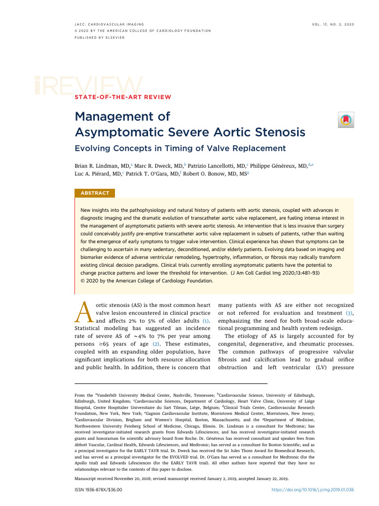 Management of Asymptomatic Severe Aortic Stenosis | PDF | Diastole ...