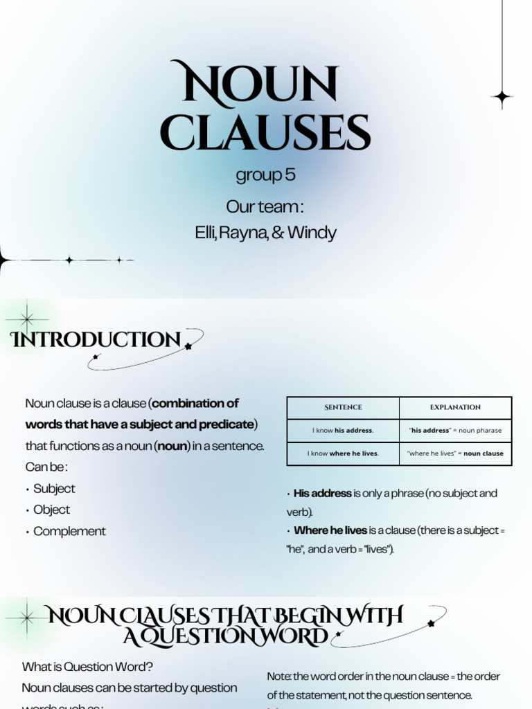 Noun Clauses (Group 5) - English PDF | PDF | Clause | Subject (Grammar)