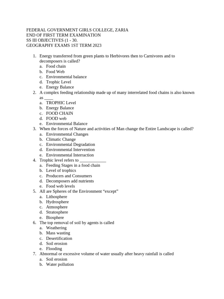 Geography Ss III Objectives | PDF | Food Web | Natural Environment