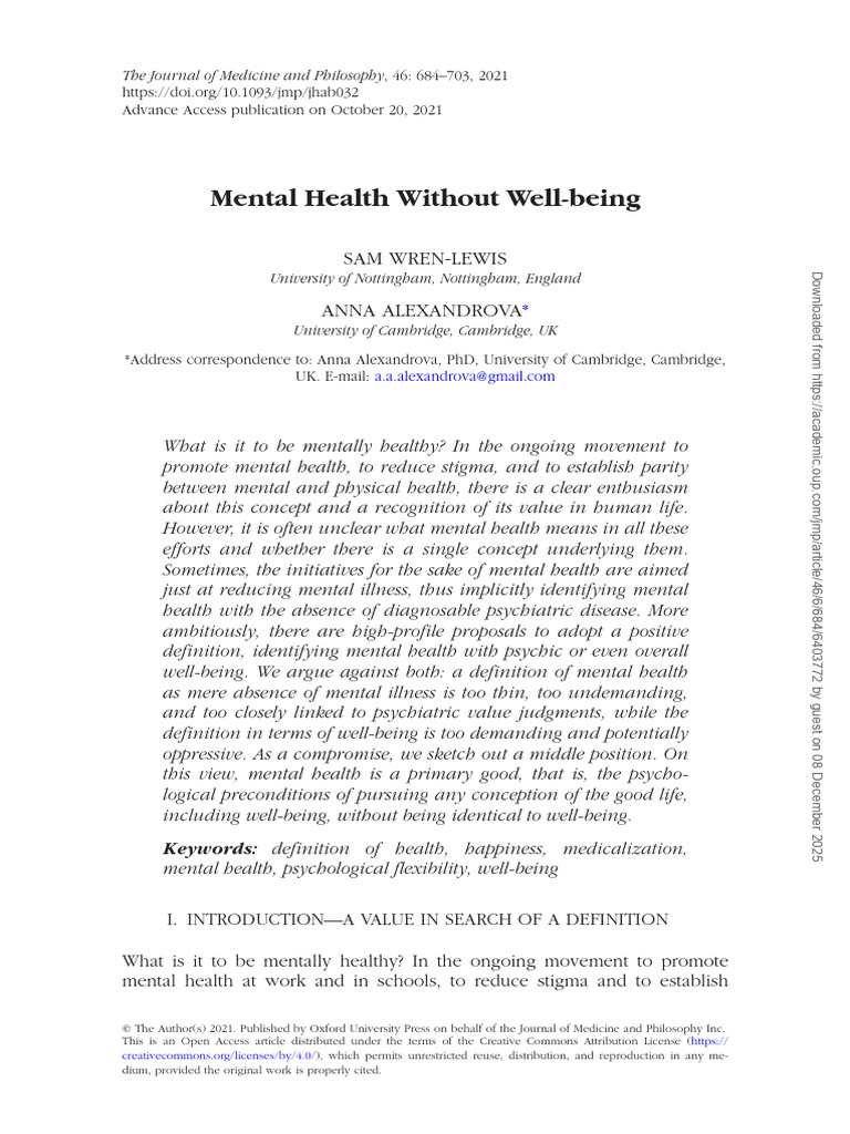 Defining Mental Health Beyond Well-being | PDF | Well Being | Mental Health