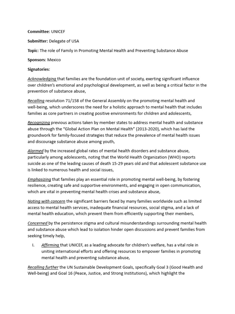 Usa Unicef Family.docx | PDF | Mental Health | Psychological Resilience