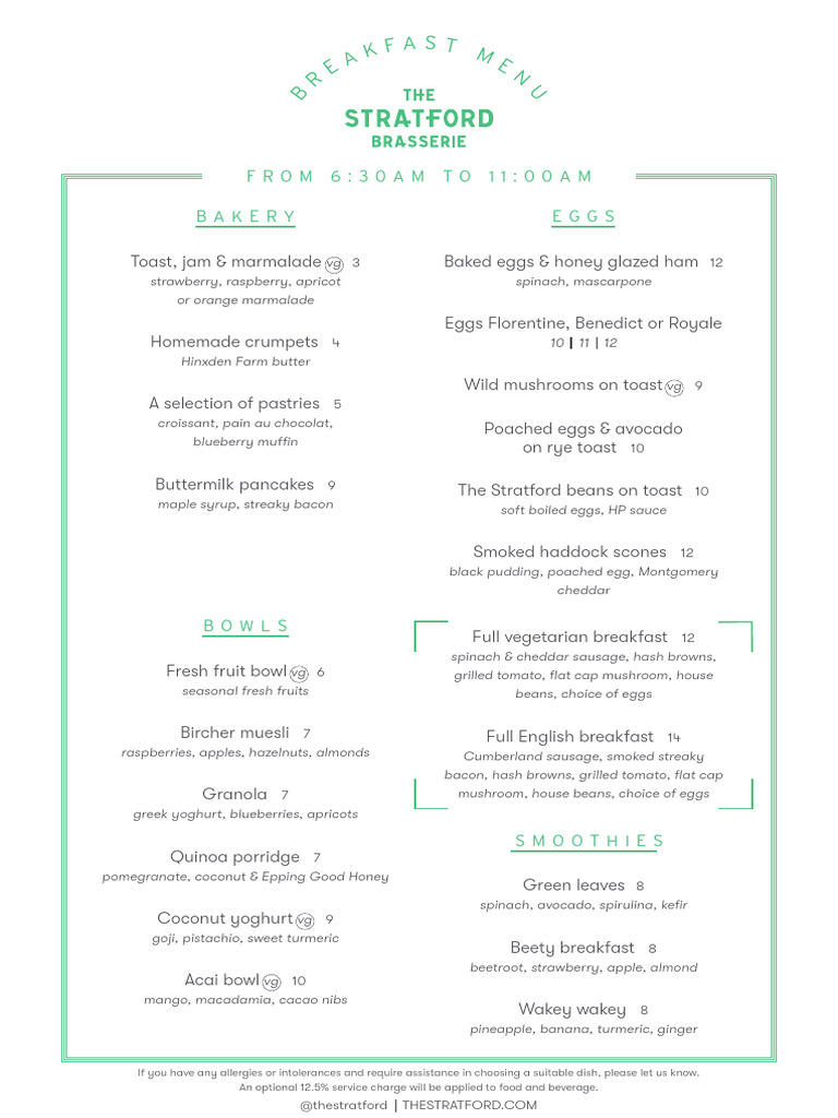 Stratford Breakfast and Lounge Menu | PDF | Salad | Dill