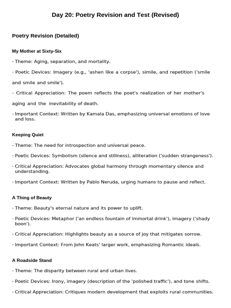 Revised Poetry Revision and Test | PDF | Poetry