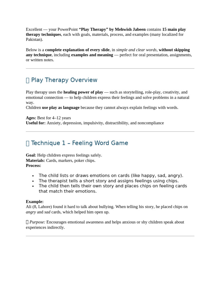 15 Play Therapy Techniques Explained | PDF | Play Therapy | Anger