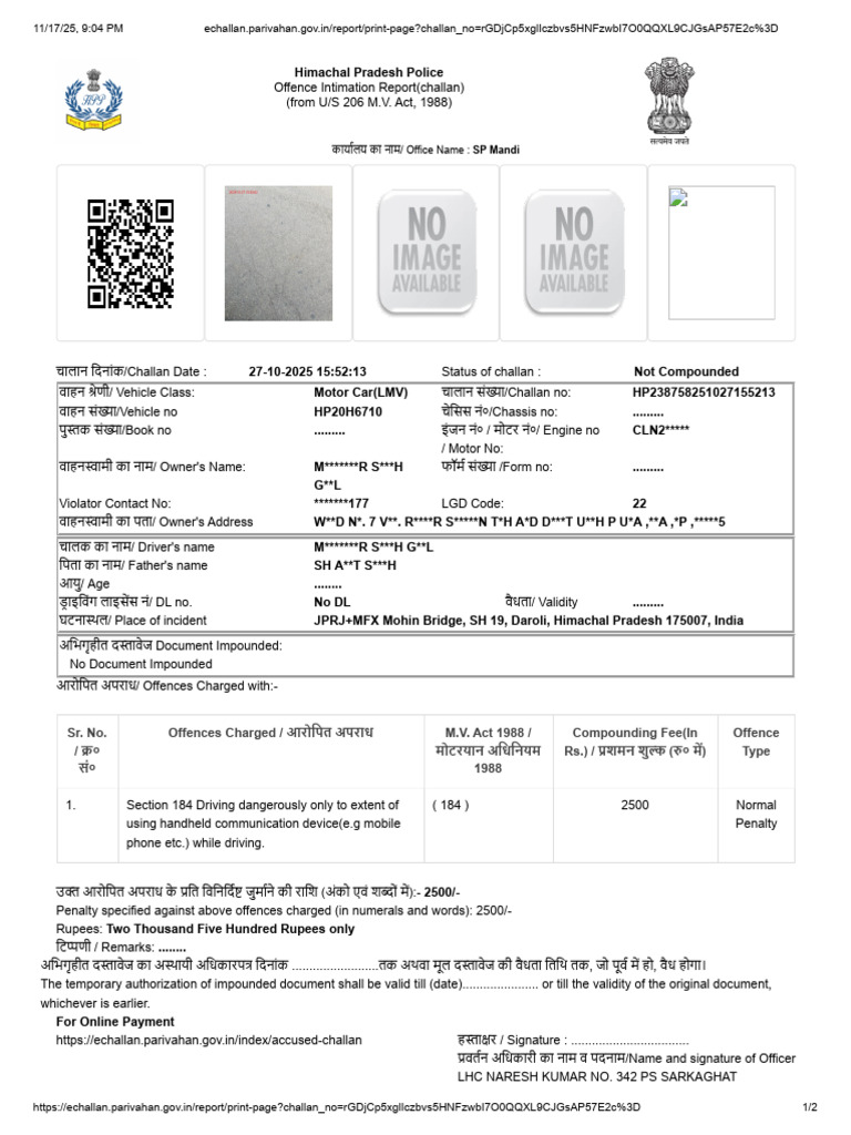 Echallan.parivahan.gov.in Report Print-page Challan No ...