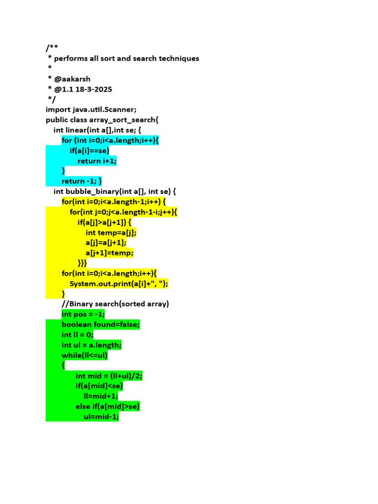 Java Sort and Search Techniques | PDF