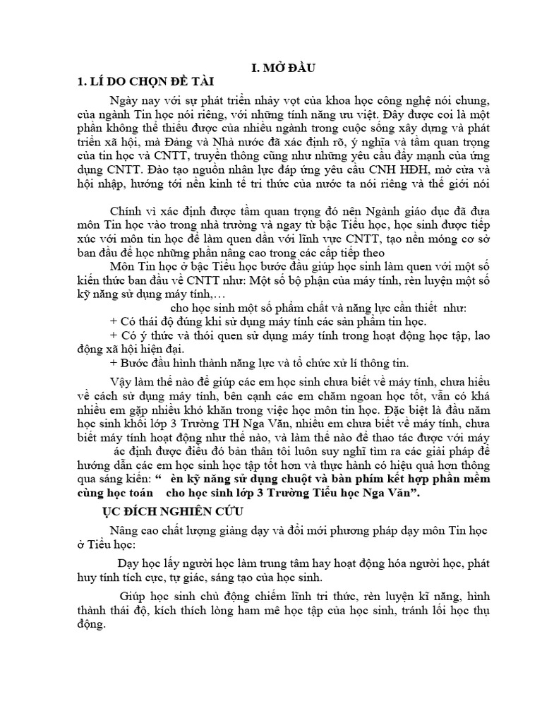 SKKN Tin Hoc 3 - Su Dung Chuot May Tinh | PDF