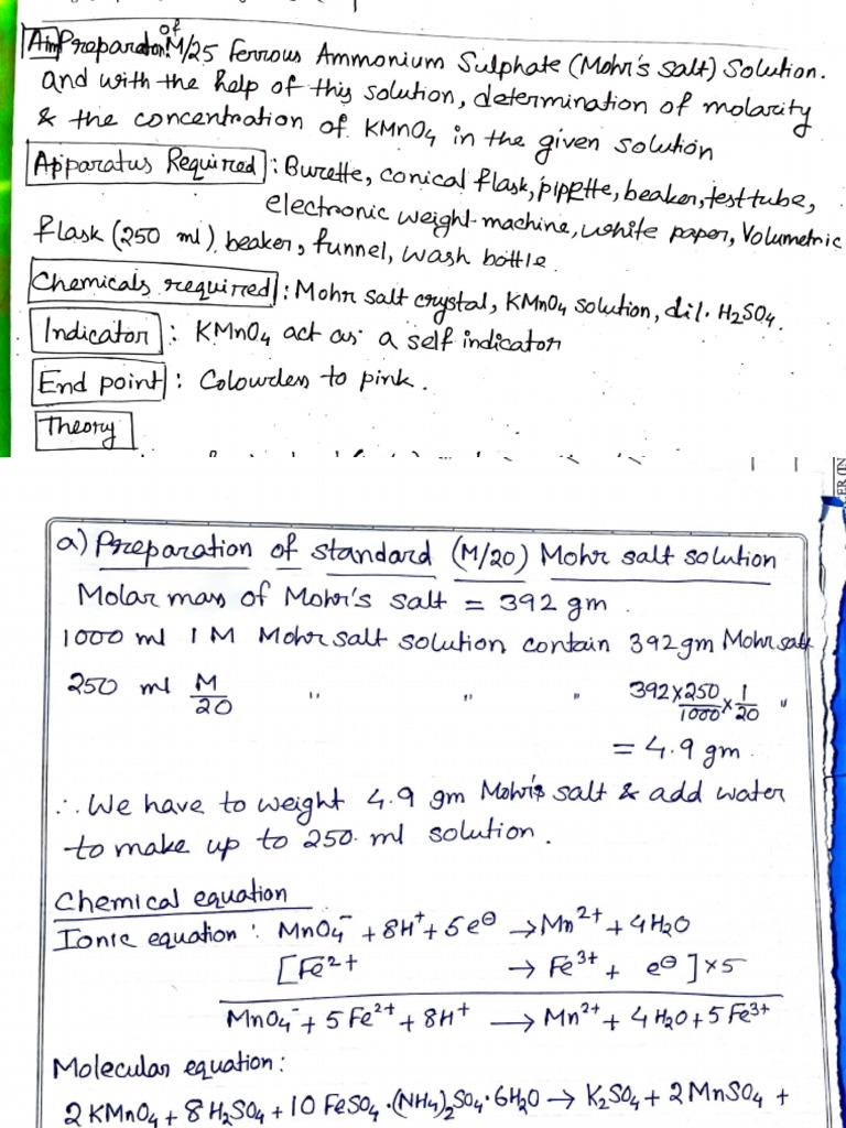 Titration of Mohr Salt | PDF
