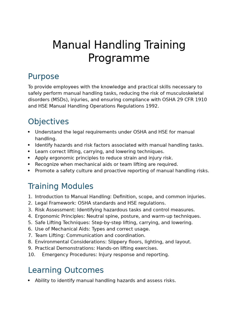 Manual Handling Safety Training Guide | PDF