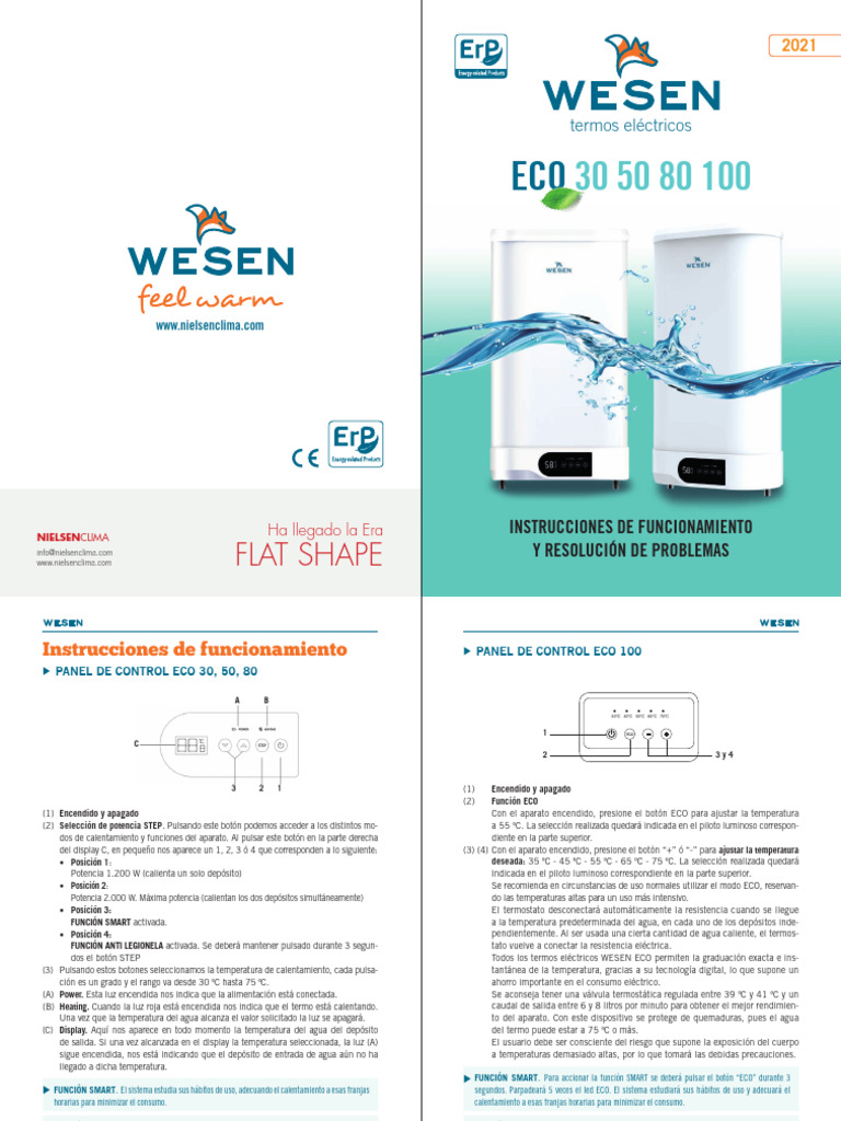 Instrucciones Termos Eléctricos WESEN ECO | PDF | Agua | Diodo emisor ...