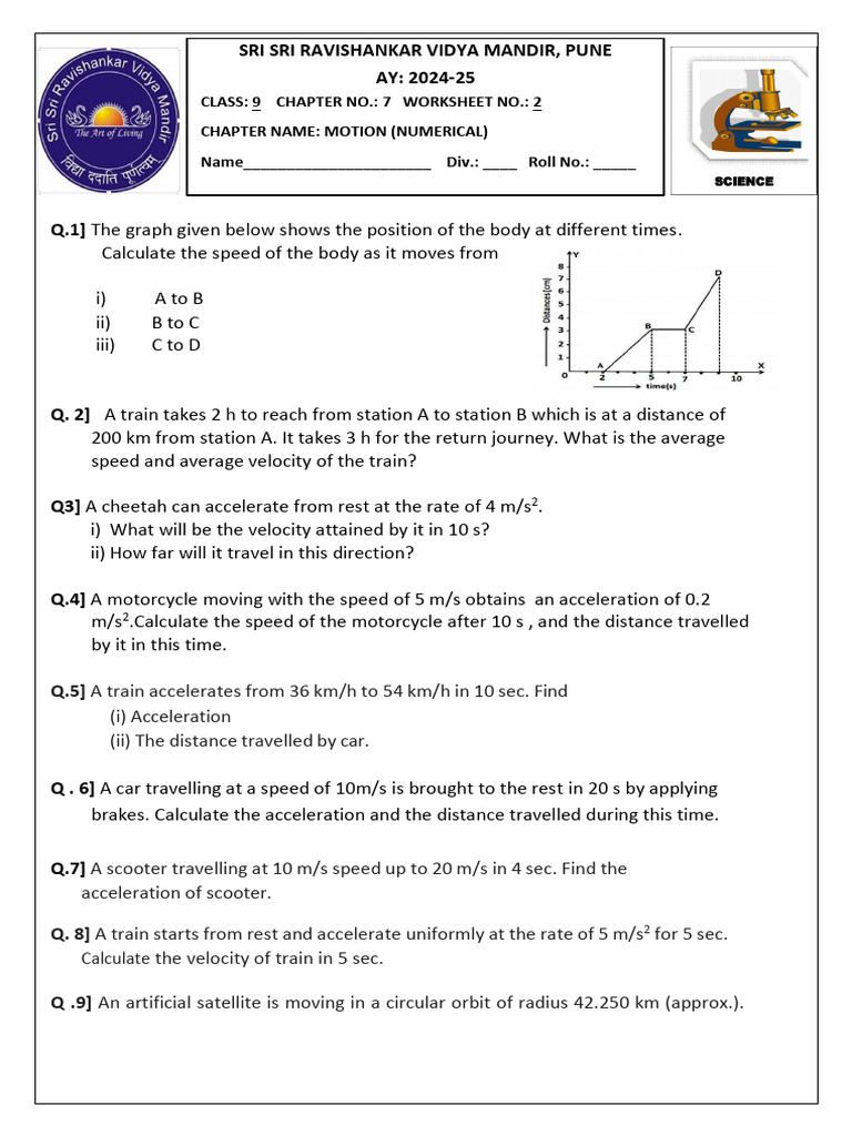 Motion Numerical Worksheet | PDF | Acceleration | Velocity