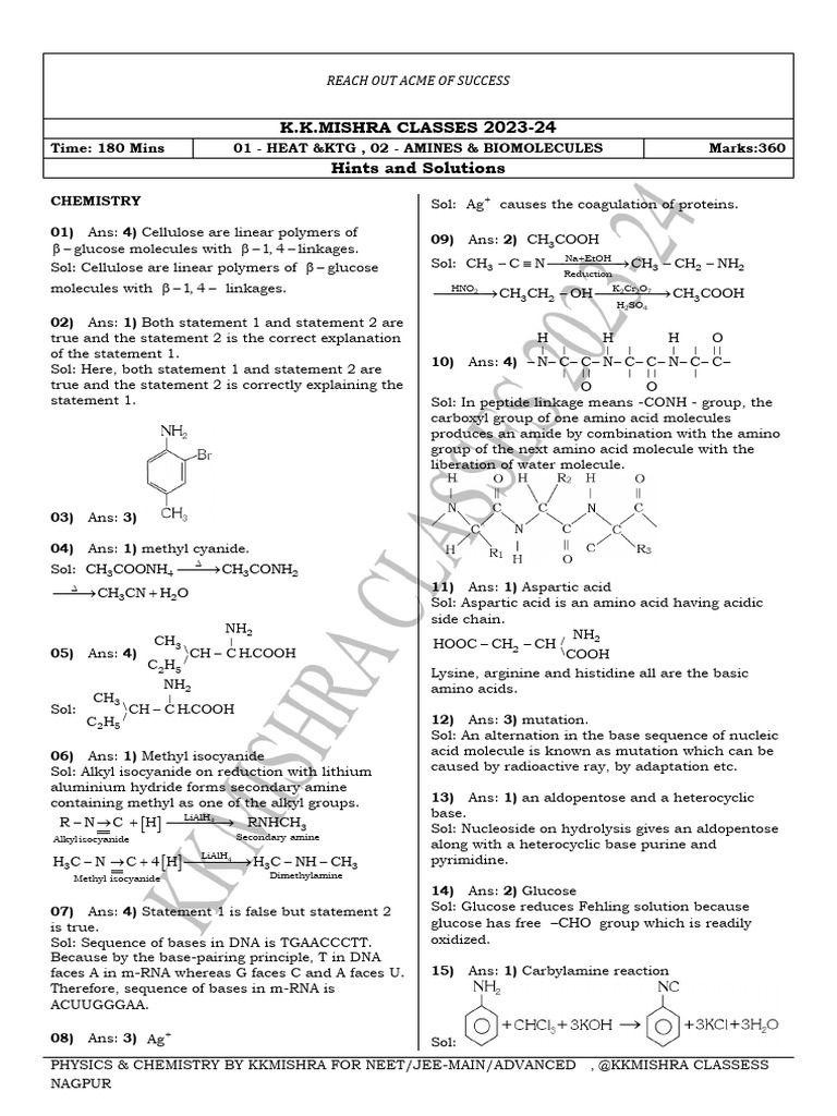 REP - Sol - KTG, Heat and Biomolecules ND Amines | PDF | Amine | Heat