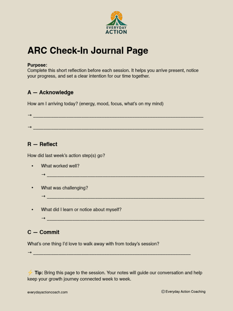 ARC Check-In Journal Page | PDF